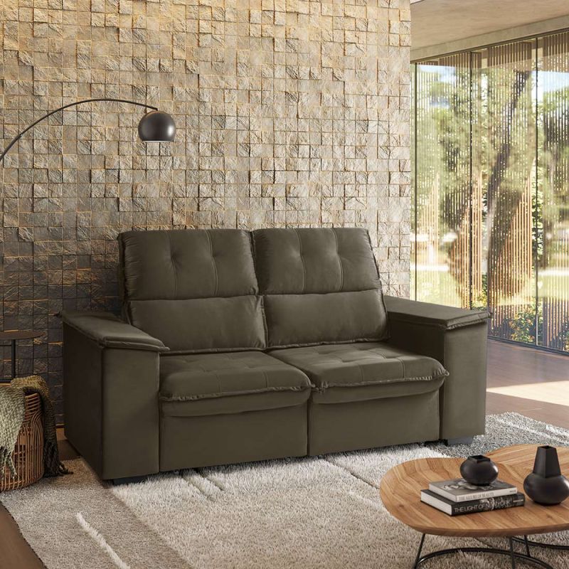 Sofá Retrátil e Reclinável Takei Estofados com Molas Bonnel Veludo Prado 100x200x110cm - Cybelar