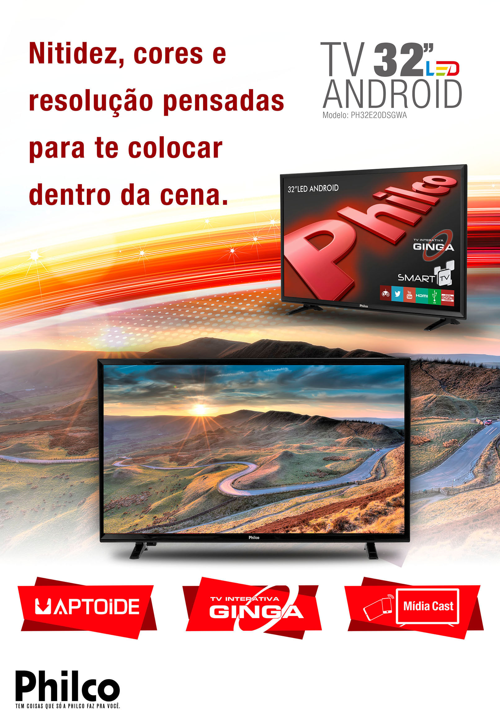 Smart TV 32" Philco LED HD HDMI USB Wi-fi Android Bluetooth Dolby Audio ...