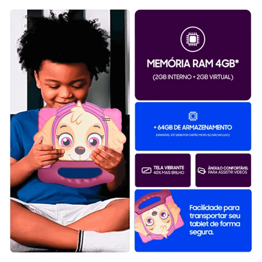 Tablet Infantil Patrulha Canina Skye com Case 64GB Wi-Fi Tela 7" Google ...