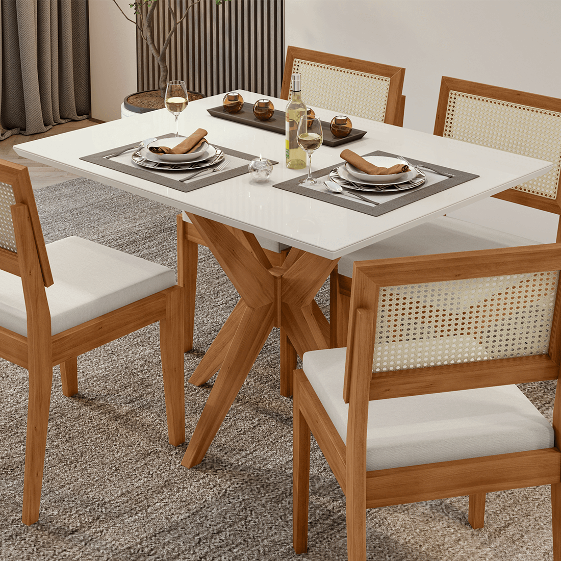 Mesa de Jantar Retangular 4 Lugares Tampo de Vidro Donna 90x120cm (Sem ...